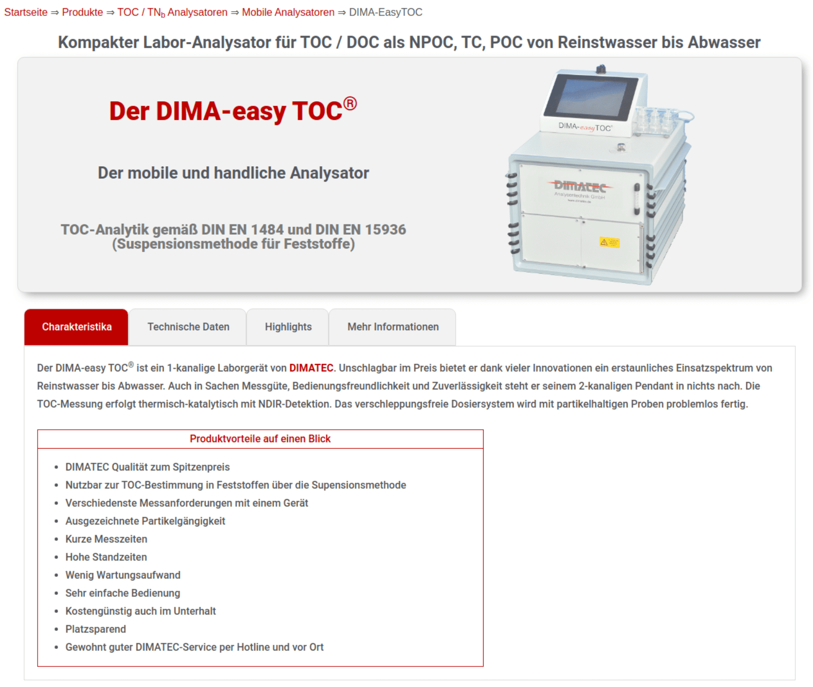 DIMA-easy TOC® von DIMATEC - Mobiler & handliche Analysator